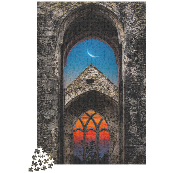 Puzzle - Crescent Moon over Quin Abbey, County Clare – Moods of Ireland